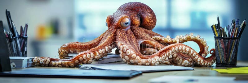 Octopus Artistically Organizes Workspace in Office Setting Stock ...