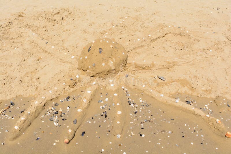 Octopus as sand figure stock photo. Image of squid, playing - 78359394