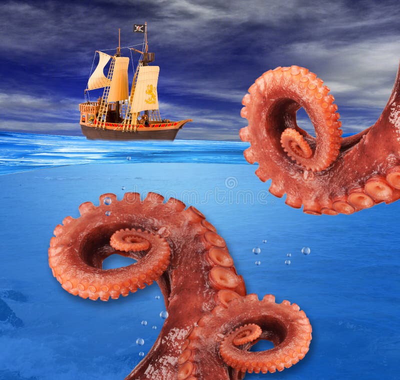 Octopus Attack. stock photo. Image of ocean, pirate, monster - 95224082