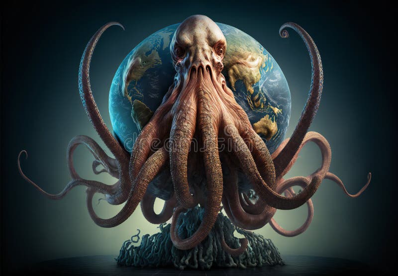 Octopus on the Background of the Globe.Kraken Coronavirus Concept ...