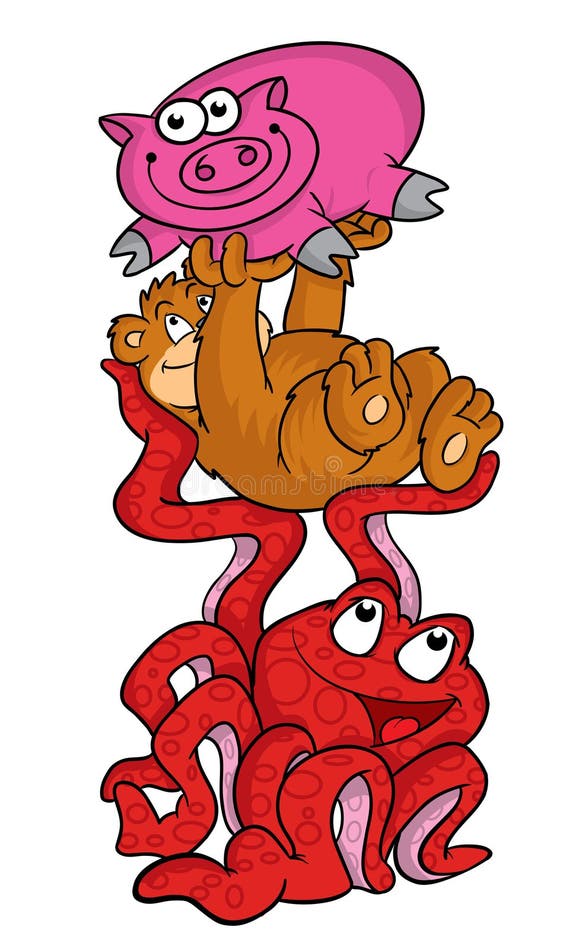 Octopus bear & pig stock vector. Illustration of pink - 12116856