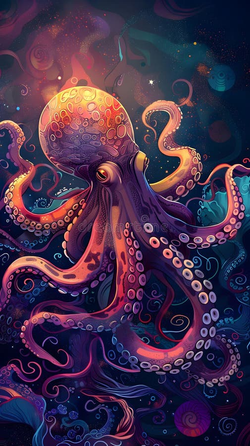 Octopus and Beautiful Underwater Scenery, Underwater Scene with ...