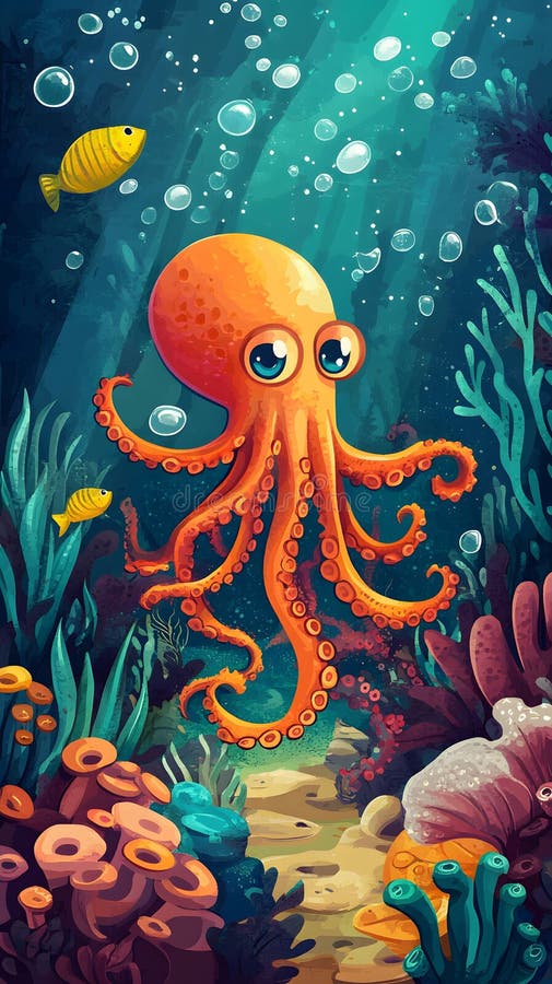 Octopus and Beautiful Underwater Scenery, Underwater Scene with ...