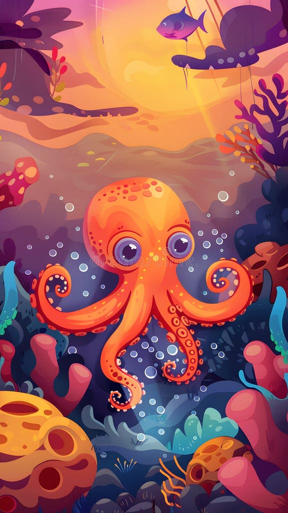 Octopus and Beautiful Underwater Scenery, Underwater Scene with ...