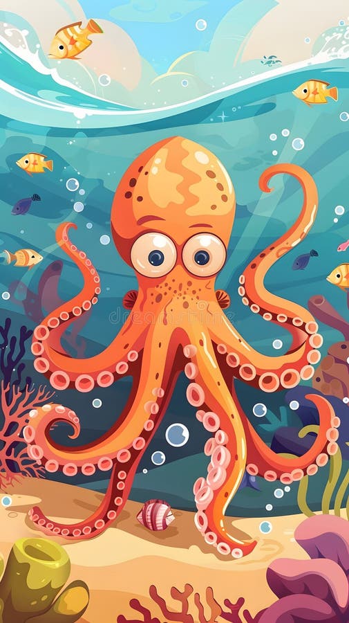 Octopus and Beautiful Underwater Scenery, Underwater Scene with ...