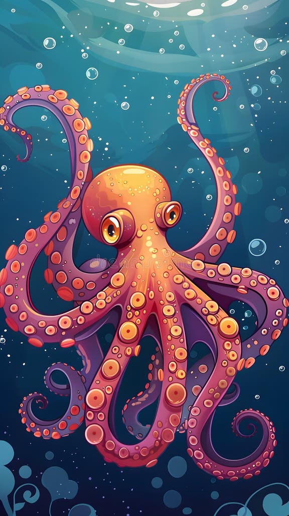 Octopus and Beautiful Underwater Scenery, Underwater Scene with ...