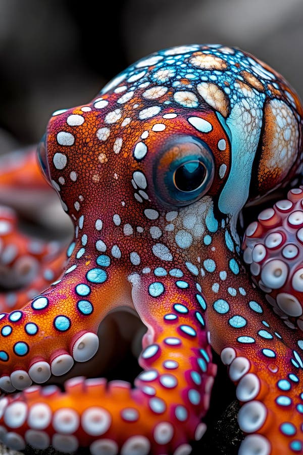 An Octopus with Blue Eyes and Orange Tentacles Stock Photo - Image of ...