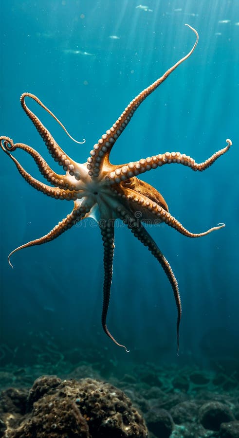 Octopus in blue water stock photo. Image of dream, ocean - 367630016