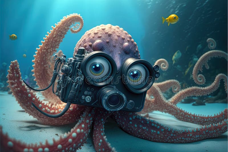 Octopus with Camera Underwater Illustration, Generative Ai Stock ...