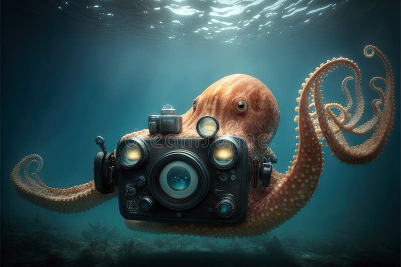 Octopus with Camera Underwater Illustration, Generative Ai Stock ...