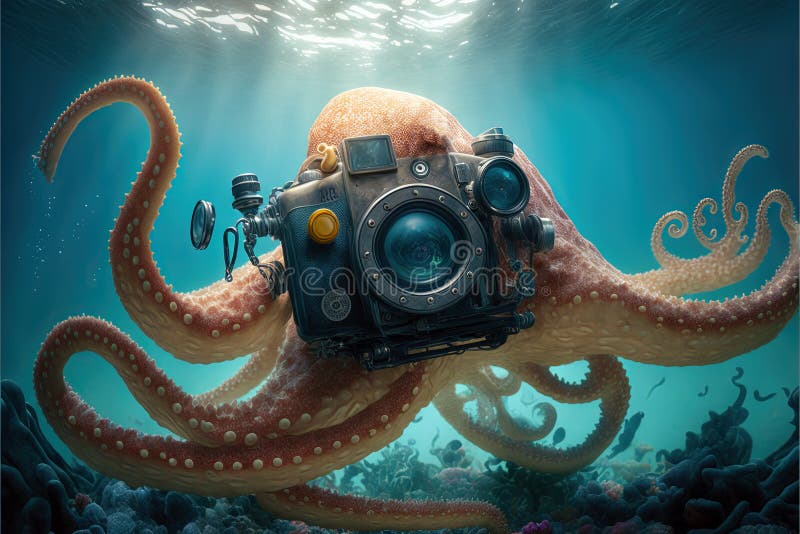 Octopus with Camera Underwater Illustration, Generative Ai Stock ...