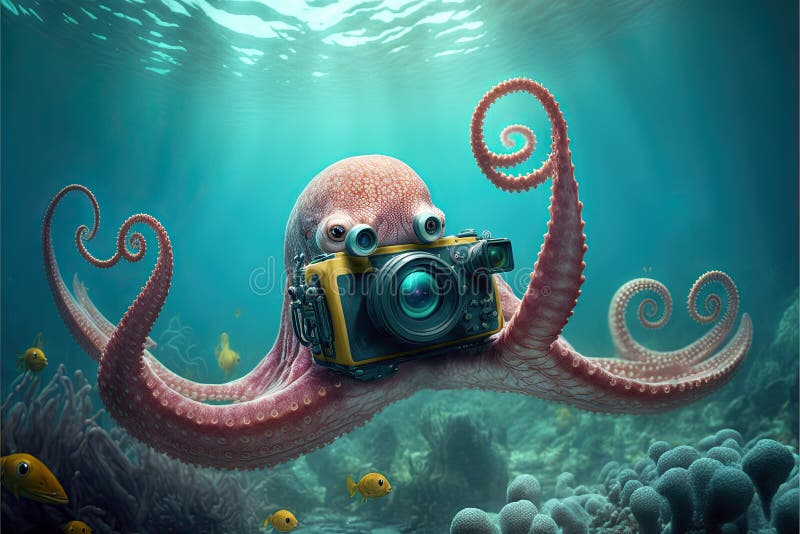 Octopus with Camera Underwater Illustration, Generative Ai Stock ...