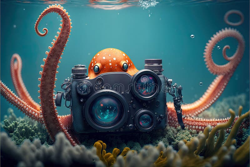 Octopus with Camera Underwater Illustration, Generative Ai Stock ...
