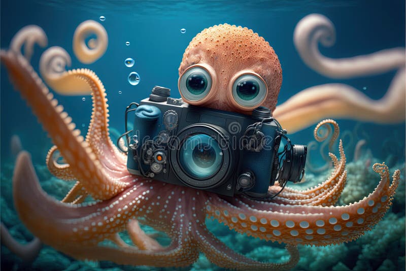 Octopus with Camera Underwater Illustration, Generative Ai Stock ...