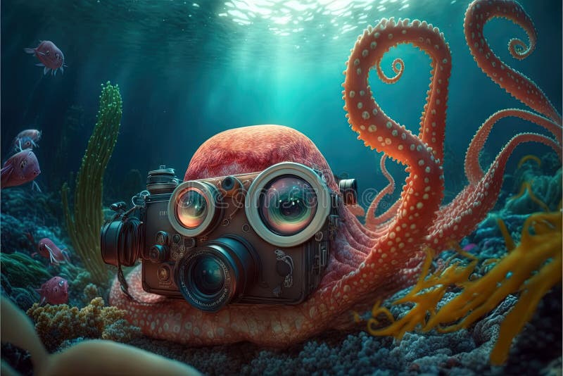 Octopus with Camera Underwater Illustration, Generative Ai Stock ...