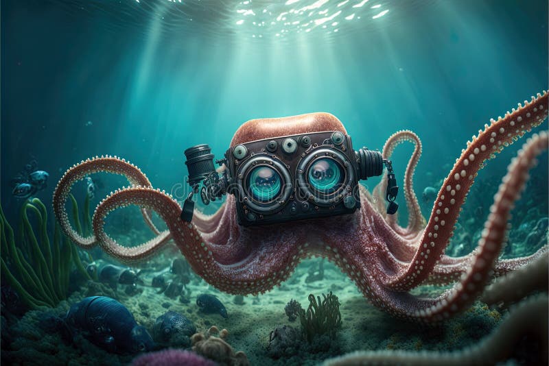 Octopus with Camera Underwater Illustration, Generative Ai Stock ...