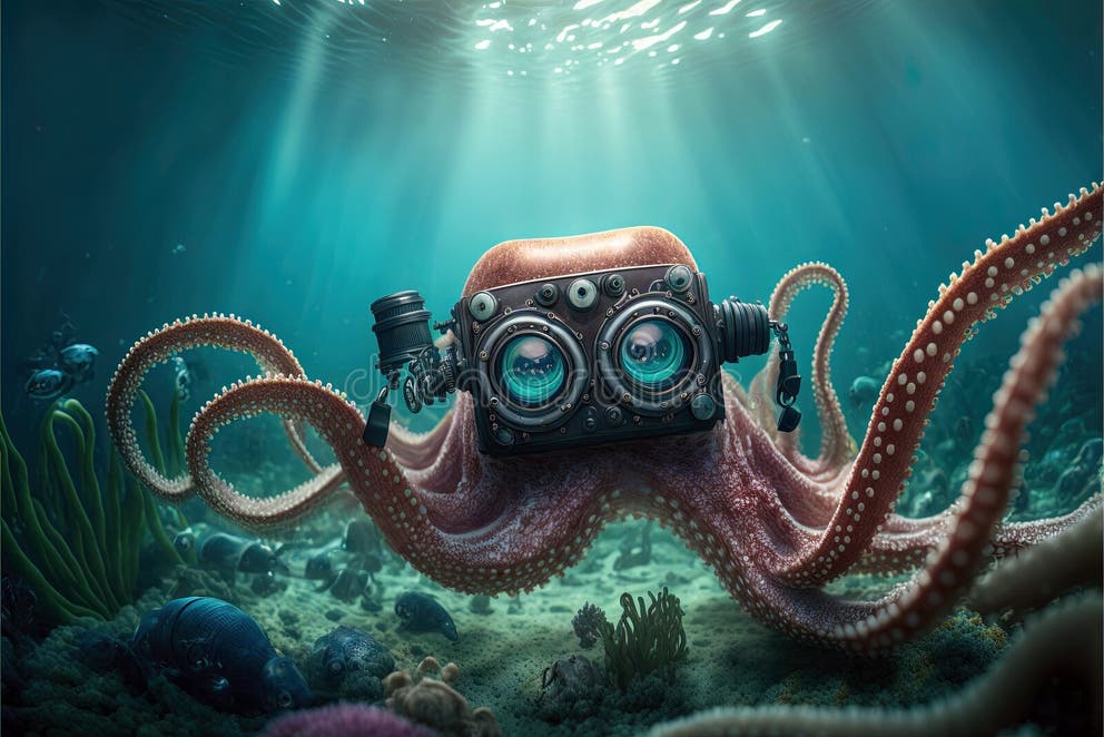Octopus with Camera Underwater Illustration, Generative Ai Stock ...