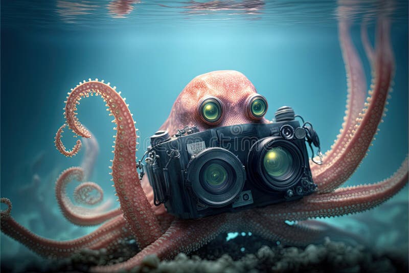 Octopus with Camera Underwater Illustration, Generative Ai Stock ...