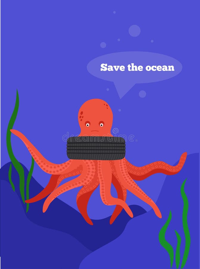 Octopus in a Car Tire. Let S Save Animals from Garbage. Ocean Plastic ...