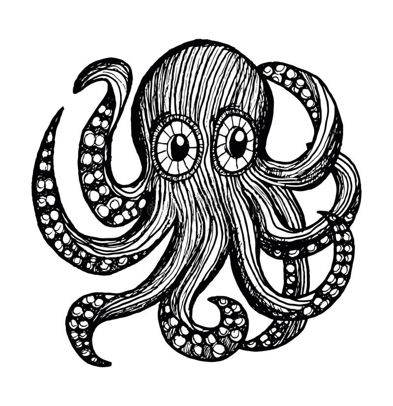 Octopus Character - Hand Drawn Sketch in Vintage Style Stock Vector ...