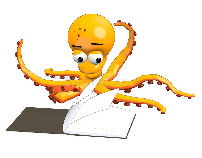 Octopus Character Reading Book Stock Illustration - Illustration of ...
