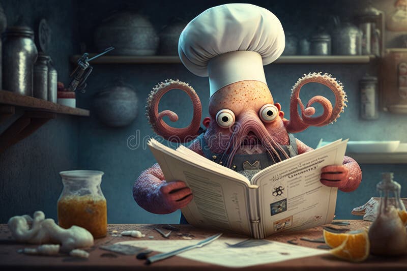 Octopus a Chef Standing in the Kitchen Stock Illustration ...