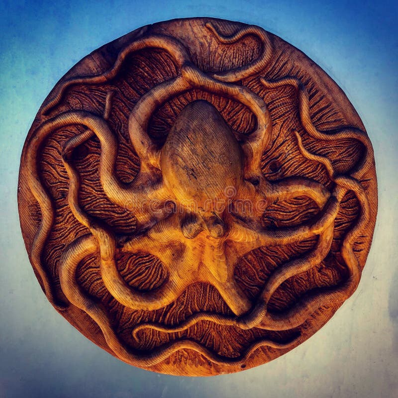 Octopus stock image. Image of close, wood, octopus, carving - 142558993