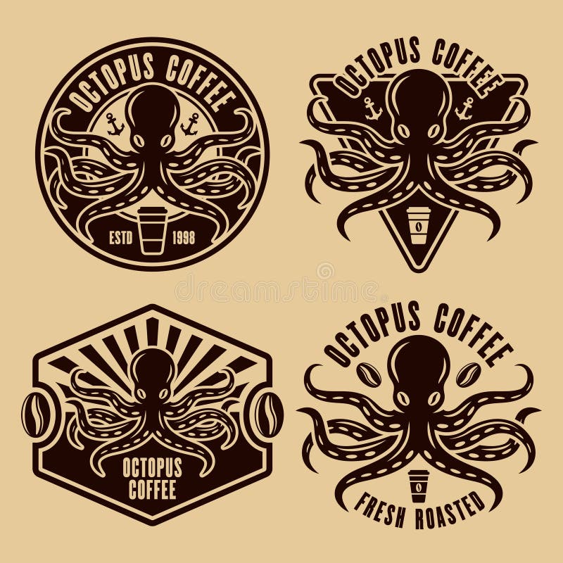 Octopus Coffee Vector Emblem, Badge, Label or Logo Concept Vintage ...