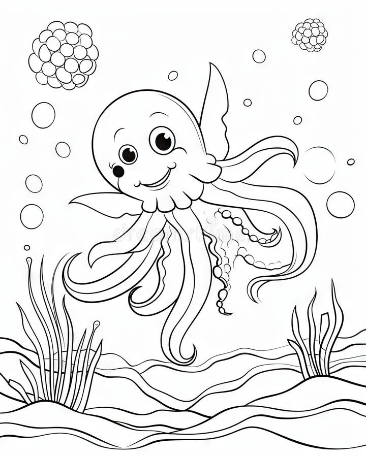 Octopus Coloring Pages for Small Kids Stock Image - Image of pages ...