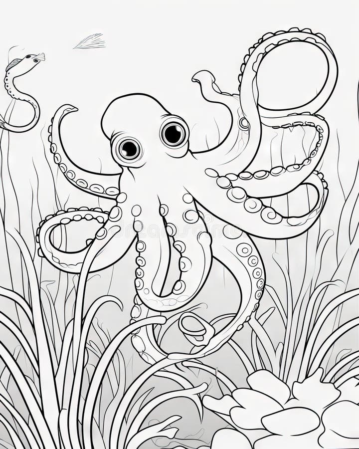 Octopus Coloring Pages for Small Kids Stock Photo - Image of coloring ...
