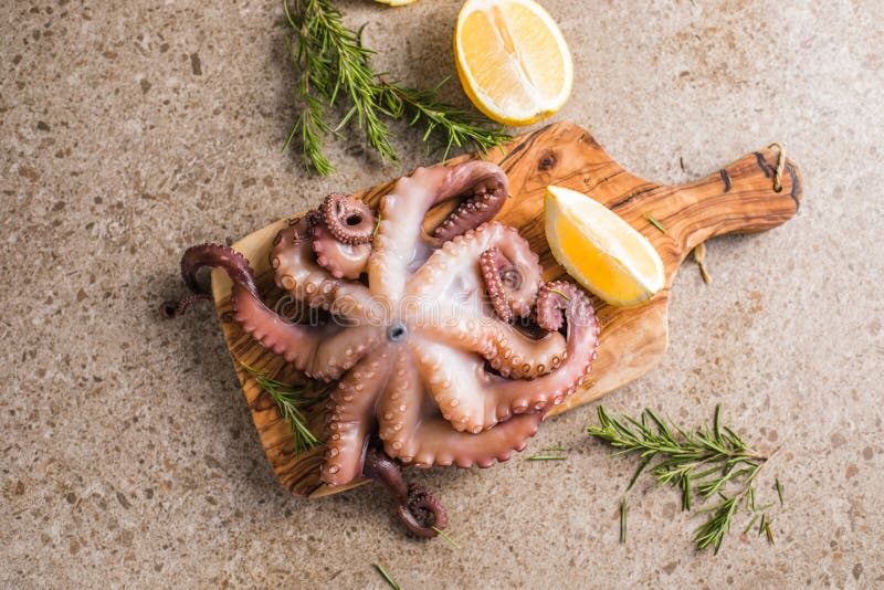 Octopus Cooked with Chopped Herbs Served on a Board Stock Photo - Image ...