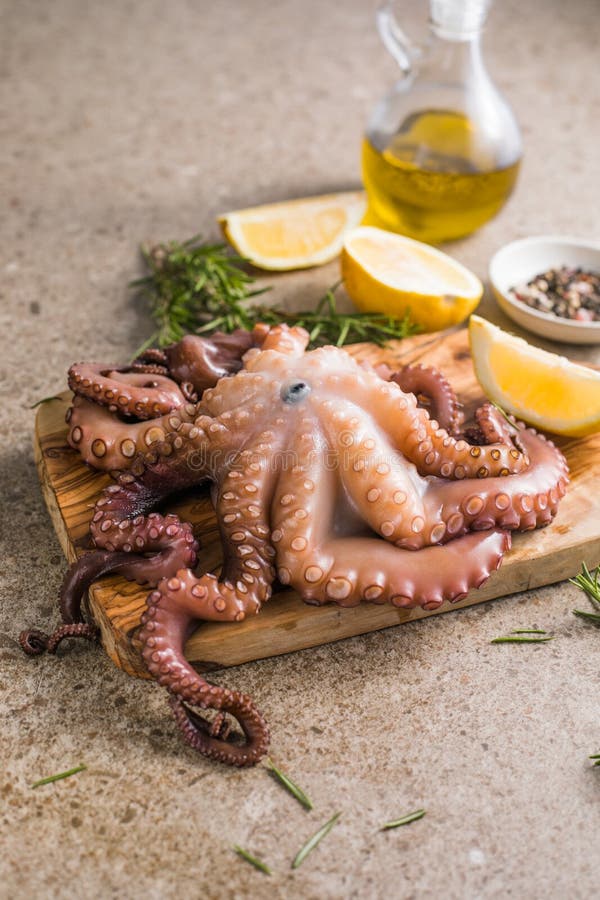 Octopus Cooked with Chopped Herbs Served on a Board Stock Image - Image ...