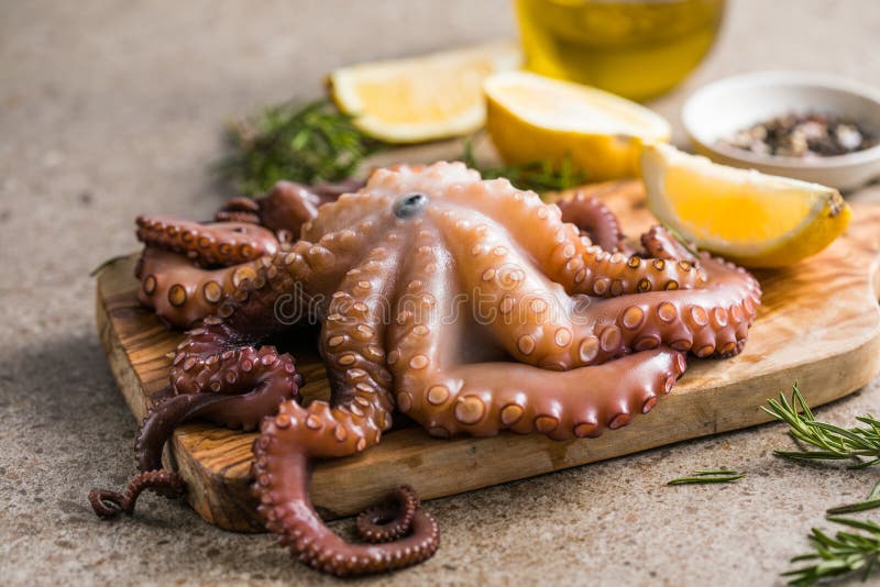 Octopus Cooked with Chopped Herbs Served on a Board Stock Image - Image ...