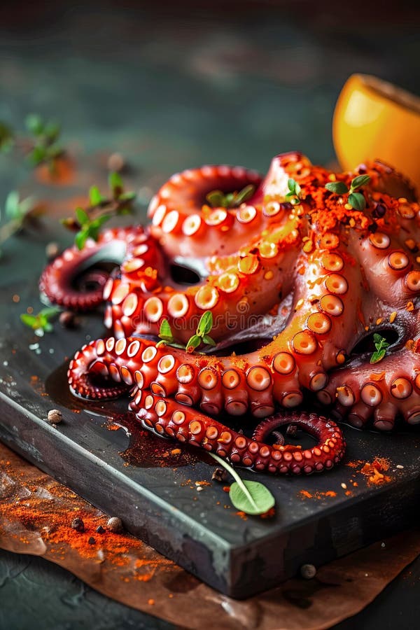 Octopus Cooked with Spicy Sauce. AI Generated Stock Photo - Image of ...