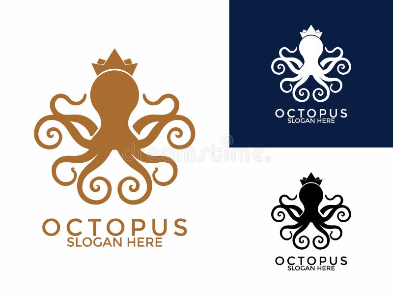 Octopus with Crown Logo Design Vector Icon, Octopus Squid Logo Design ...