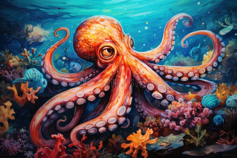 Octopus in the Deep Sea. Illustration Stock Illustration - Illustration ...