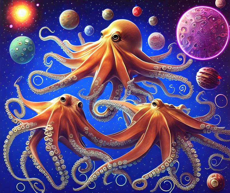 Octopus Deep in Space, Generative AI Illustration Stock Illustration ...