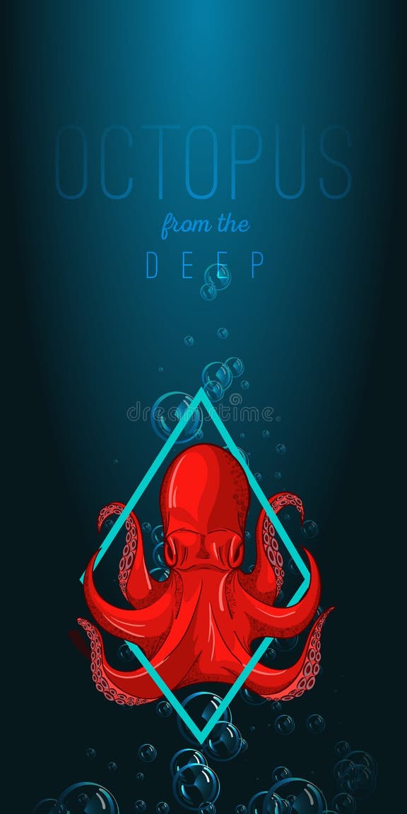 Octopus in Deep. Vector Color Illustration on Gradient Background with ...
