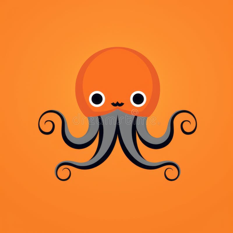 Whimsical Minimalist Octopus Illustration on Orange Background Stock ...