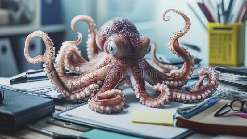 Octopus among Desk Clutter in Modern Workspace Setting Stock ...