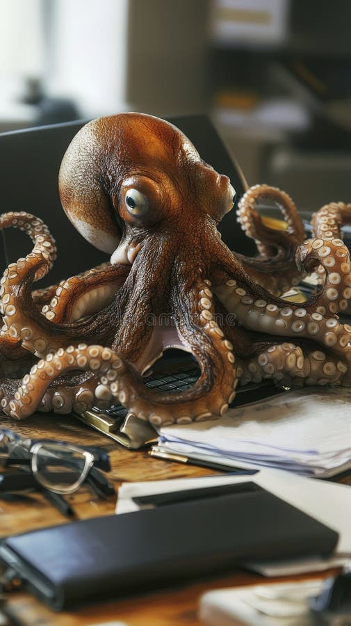 Octopus Diligently Handling Professional Office Tasks Stock ...