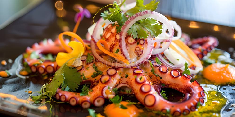 Octopus dish in a plate stock photo. Image of dish, mediterranean ...