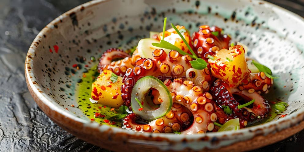 Octopus dish in a plate stock photo. Image of diet, menu - 326897320