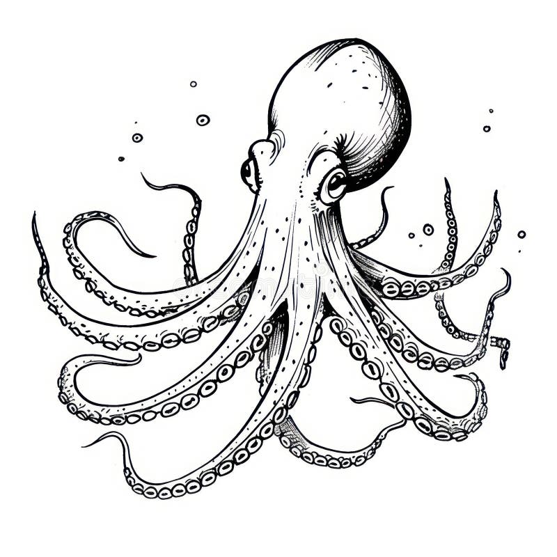 Octopus Drawing Coloring Book Page Stock Illustration - Illustration of ...