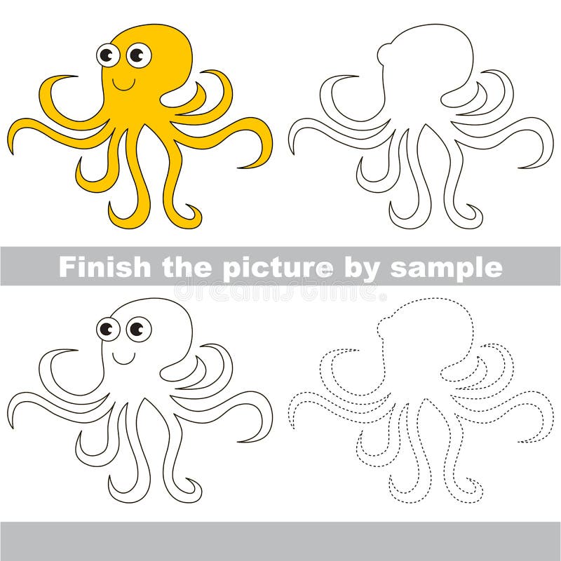Octopus. Drawing Worksheet. Stock Vector - Illustration of life, skill ...