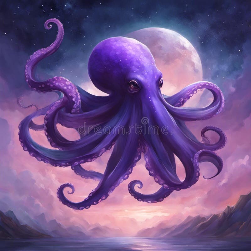Octopus Drifting in the Night Sky Stock Illustration - Illustration of ...