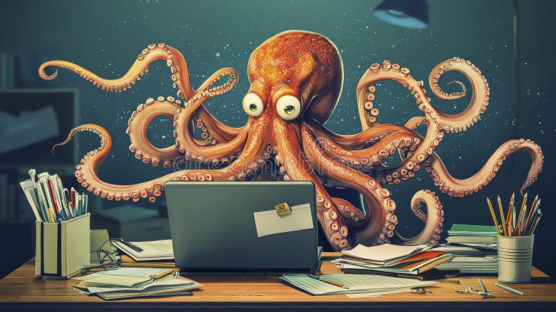 Octopus Efficiently Managing Digital Office Setup Stock Illustration ...