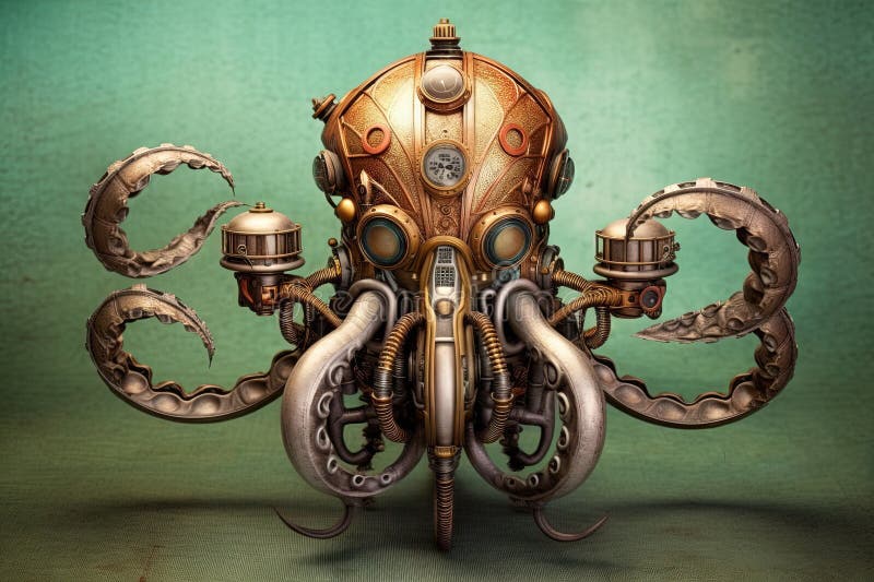 Steampunk Octopus in Gold Ocean Stock Illustration - Illustration of ...