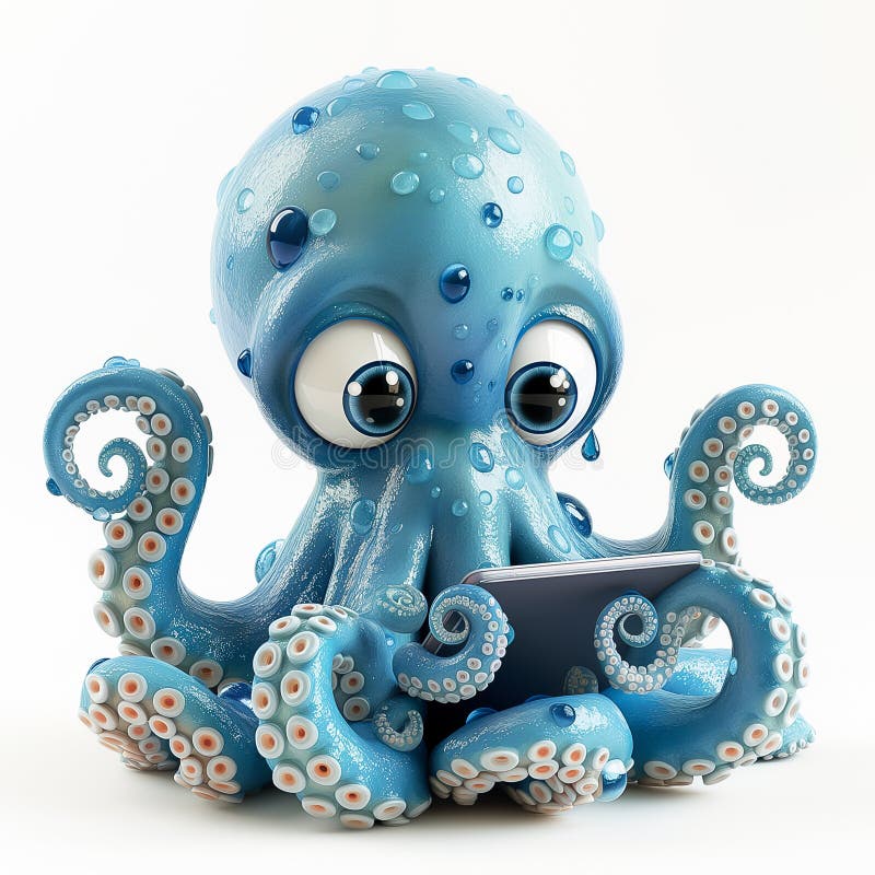 Octopus Figurine with a Tablet Computer in Its Tentacles Stock ...