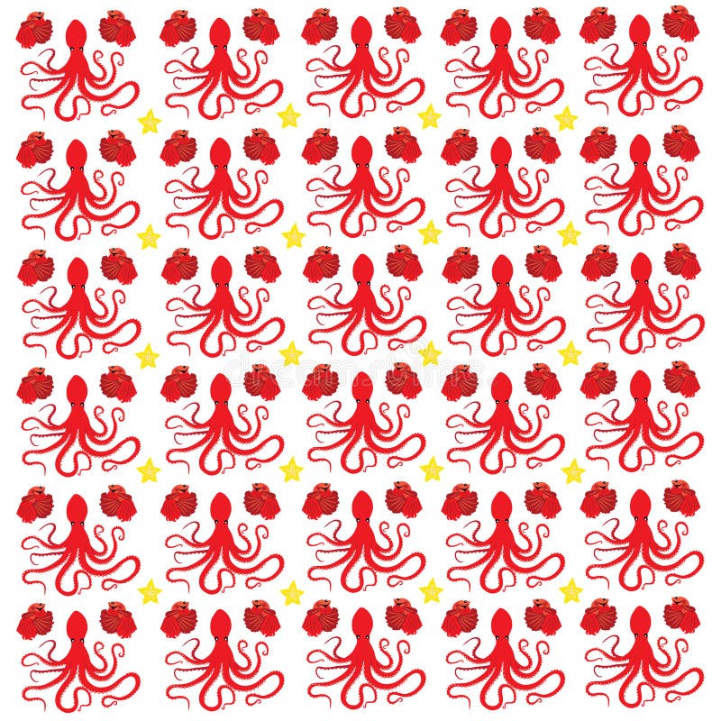 Octopus, Fish with Fruit As a Pattern Background Stock Illustration ...